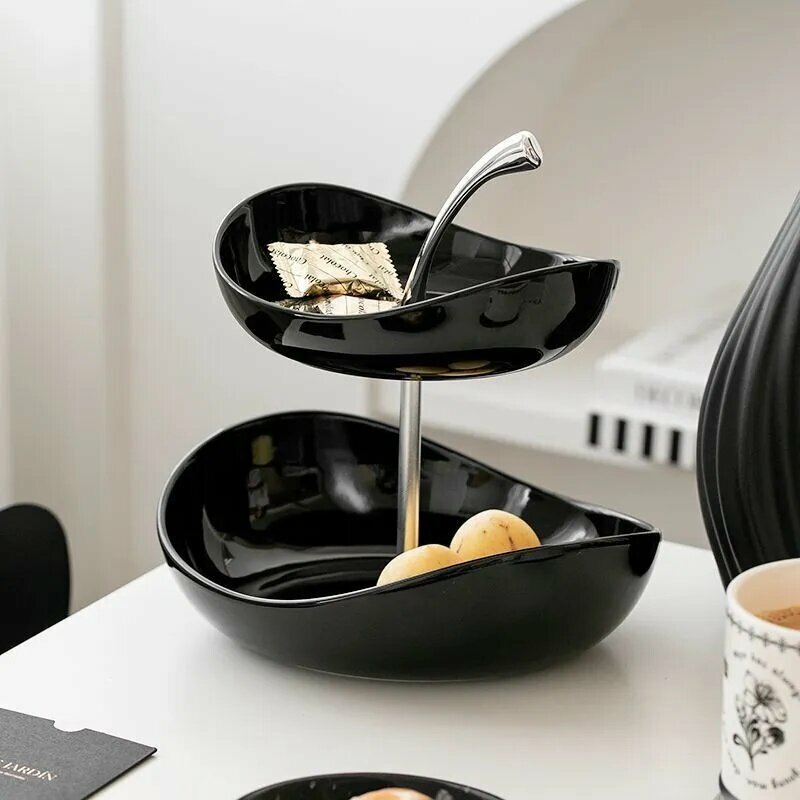 Двухярусная фруктовая тарелка, художественный дизайн, для конфет/ягод, керамическая, для дома, подарок на новоселье