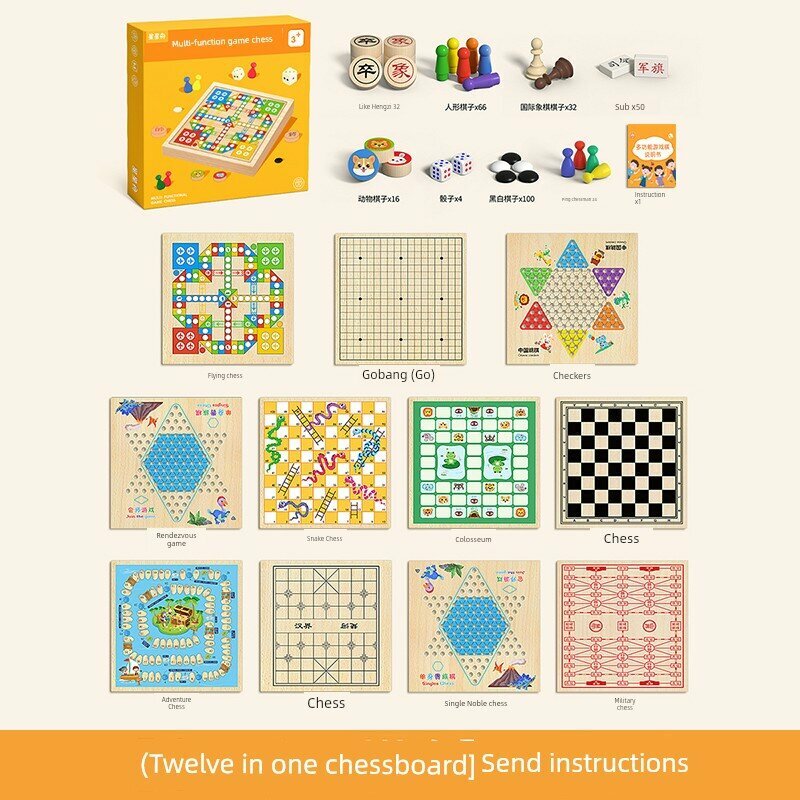 Игровой набор 30x30 см из двенадцати игр: шахматы, пять в ряд, шашки, го, военные шахматы, битва шахмат, шахматы,