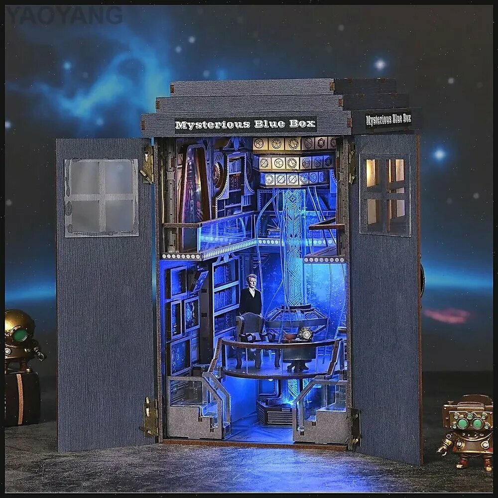 Сборный дом Доктора Кто, с телефонной будкой, светящиеся подставки для книг