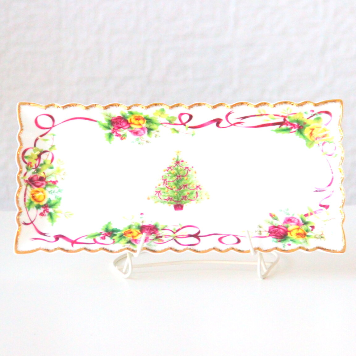 Блюдо новогоднее прямоугольное 29х14 см. 1 шт. "Алая лента"