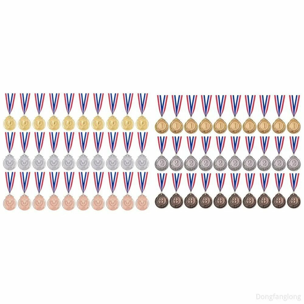 60 шт. Золотые, серебряные и бронзовые медали, по 20 штук в каждой, медали для победителей
