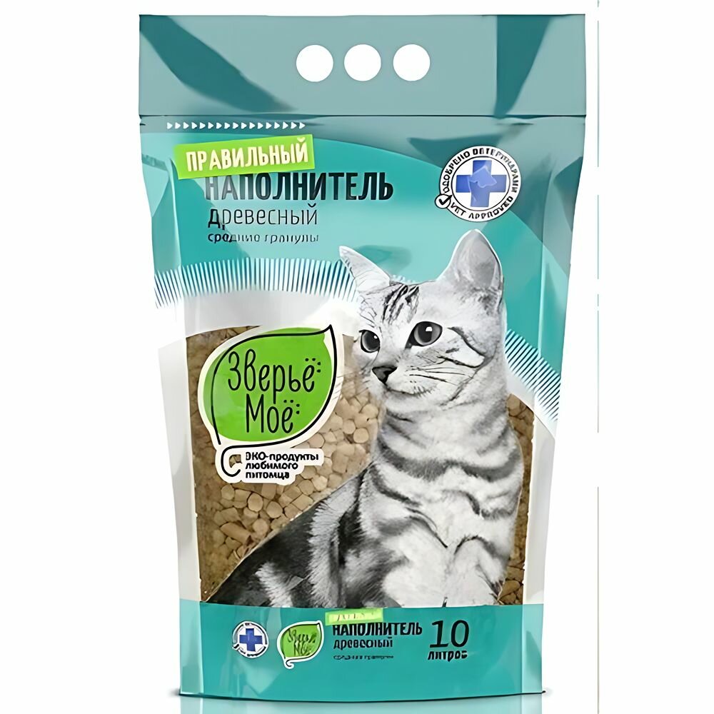 Зверье Мое Наполнитель для кошек древесный , впитывающий, 2,8 кг