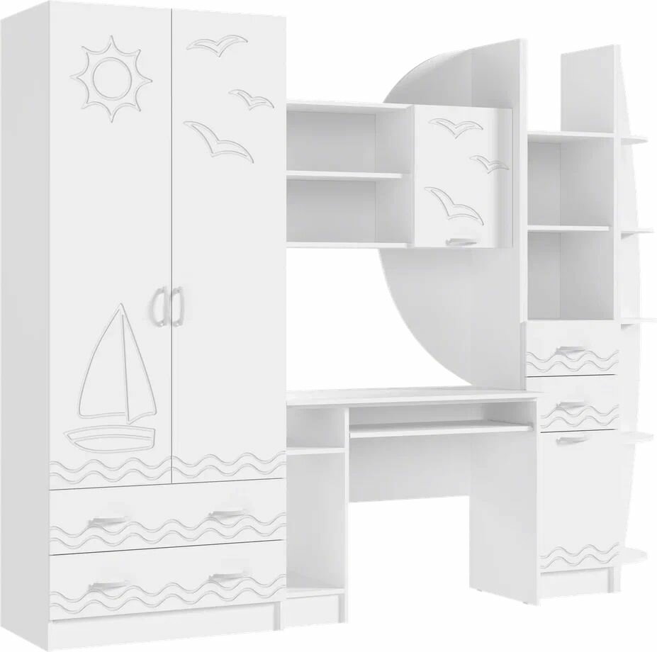 Стенка Юниор-2 (Шарли Белый/Белый) 2550х2000х520 МИФ