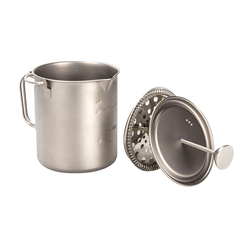 Кружка титановая 750мл Кружка для кофе в походе Прессовый кофемашинка Кастрюля для приготовления пищи на открытом воздухе с фильтром Многофункциональный спутник путешествий 1шт Размер 95*95*110мм Вес 270г