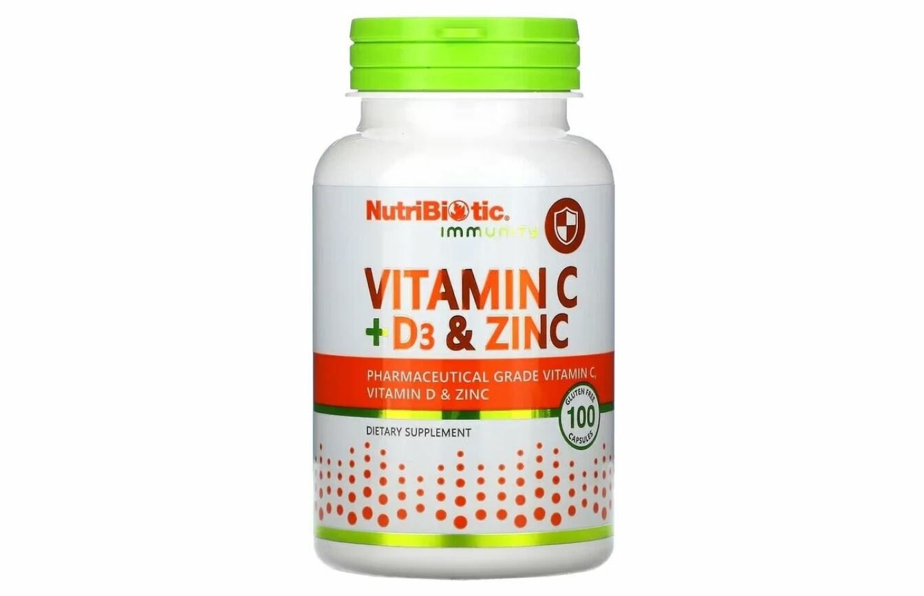 NutriBiotic, Immunity, Поддержка иммунитета, витамины C + D3 и цинк, 100 капсул