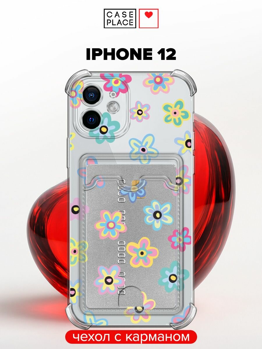 Чехол на Apple iPhone 12/12 Pro (Айфон 12) с картой и принтом Летние цветочки