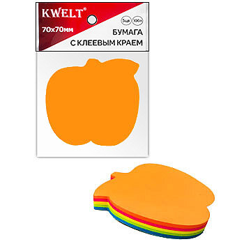 Бумага с клеевым краем KWELT "Яблоко", 70*70 мм, 100 листов, 5цв*20л, индивидуальная упаковка, количество: 12 штук