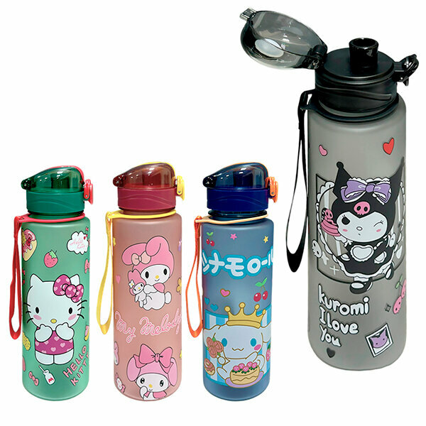 Бутылка для воды "KWELT" 700мл, Kuromi and friends, матовая, цвет ассорти, крышка-защелка, петелька для переноски