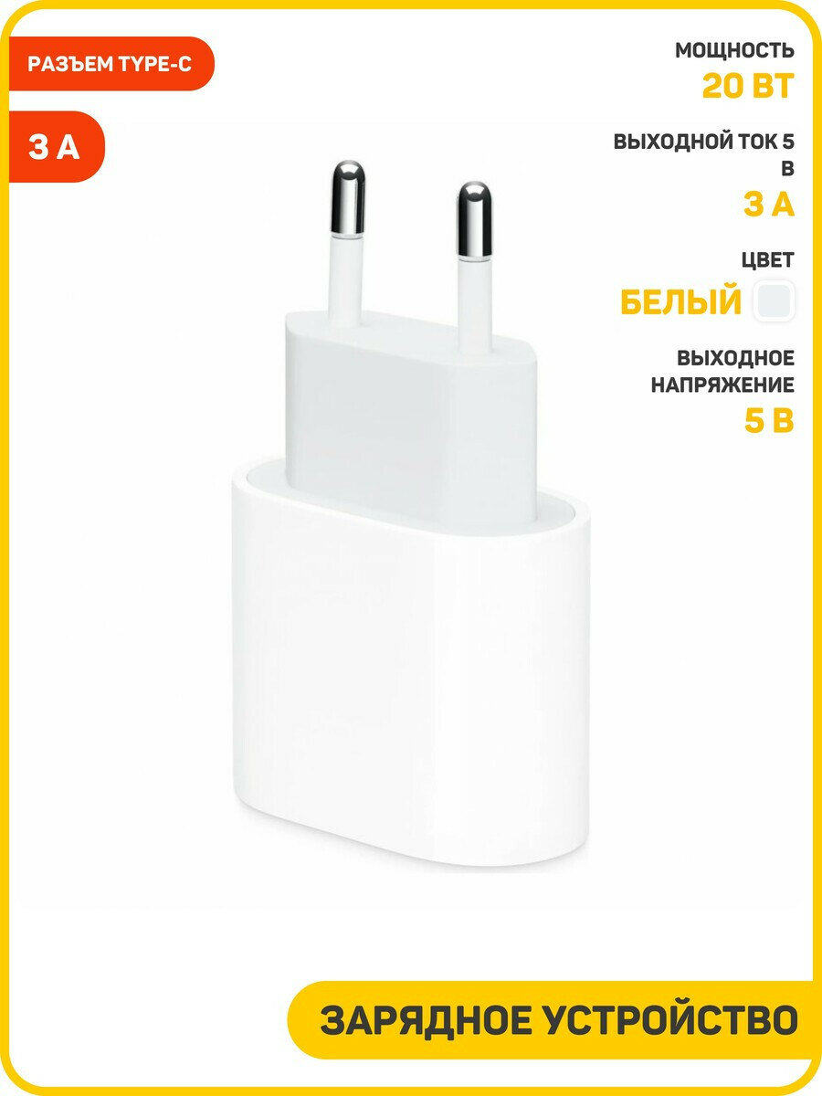 Сетевое зарядное устройство (СЗУ) для Apple iPad 20 Вт (Type-C) 3 A, белый