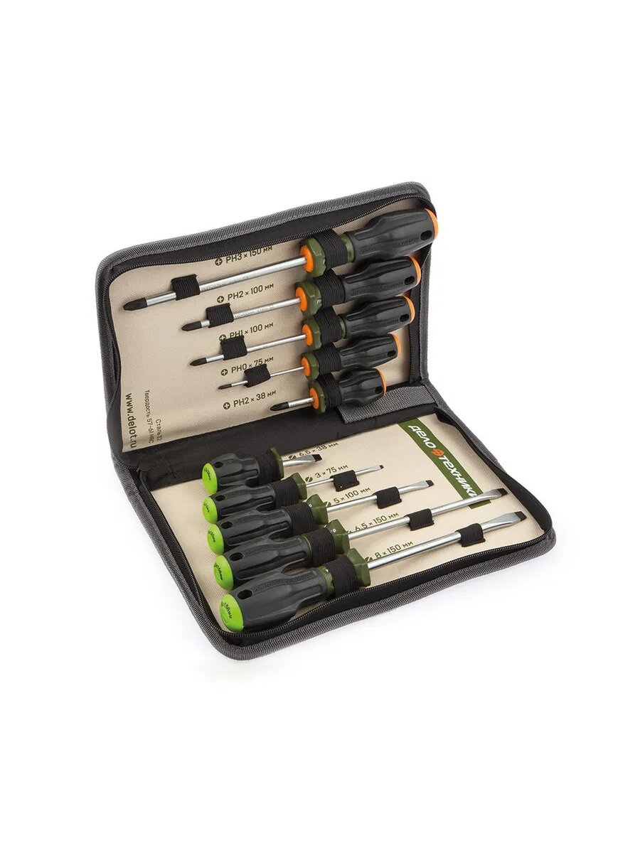 Набор отвёрток c трехкомпонентными рукоятками PH, SL; 10шт. Дело Техники 728100