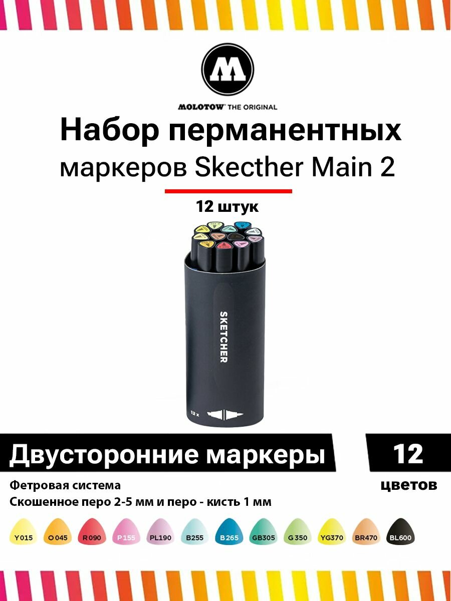 Набор двусторонних маркеров для скетчинга Molotow Sketcher Main 2 12 штук 200514