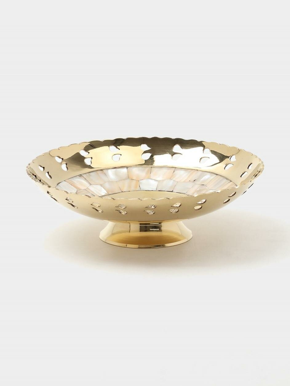 Чаша «Золотой павлин», размер 16.5×16.5×5 см, латунь с перламутром