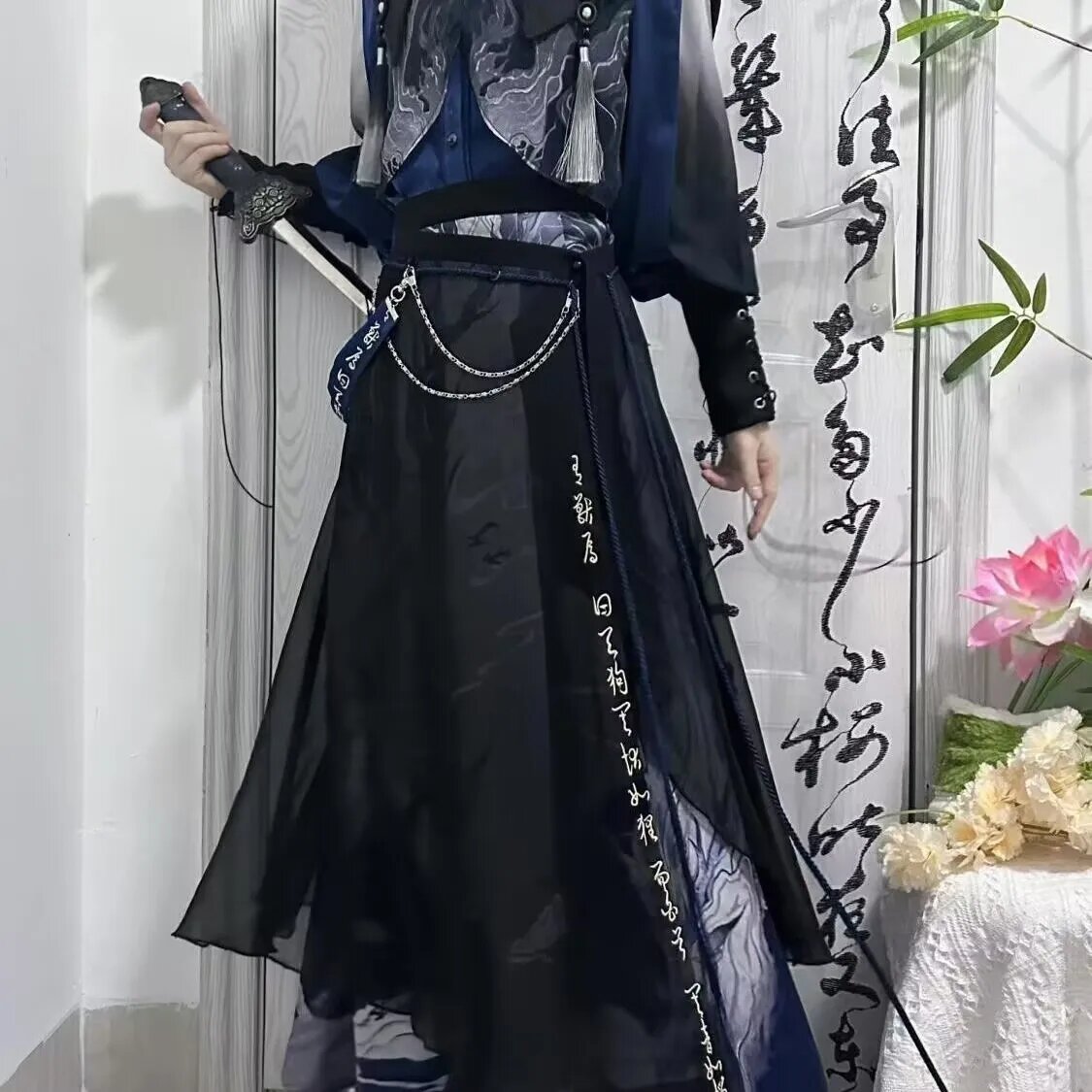 Ханьфу костюм полиэстер UHYTGF женский Темно-синий, XXL, Синий