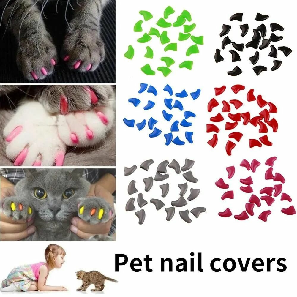 Антицарапки 20 штук, мягкие защитные колпачки на когти для кошек и котят