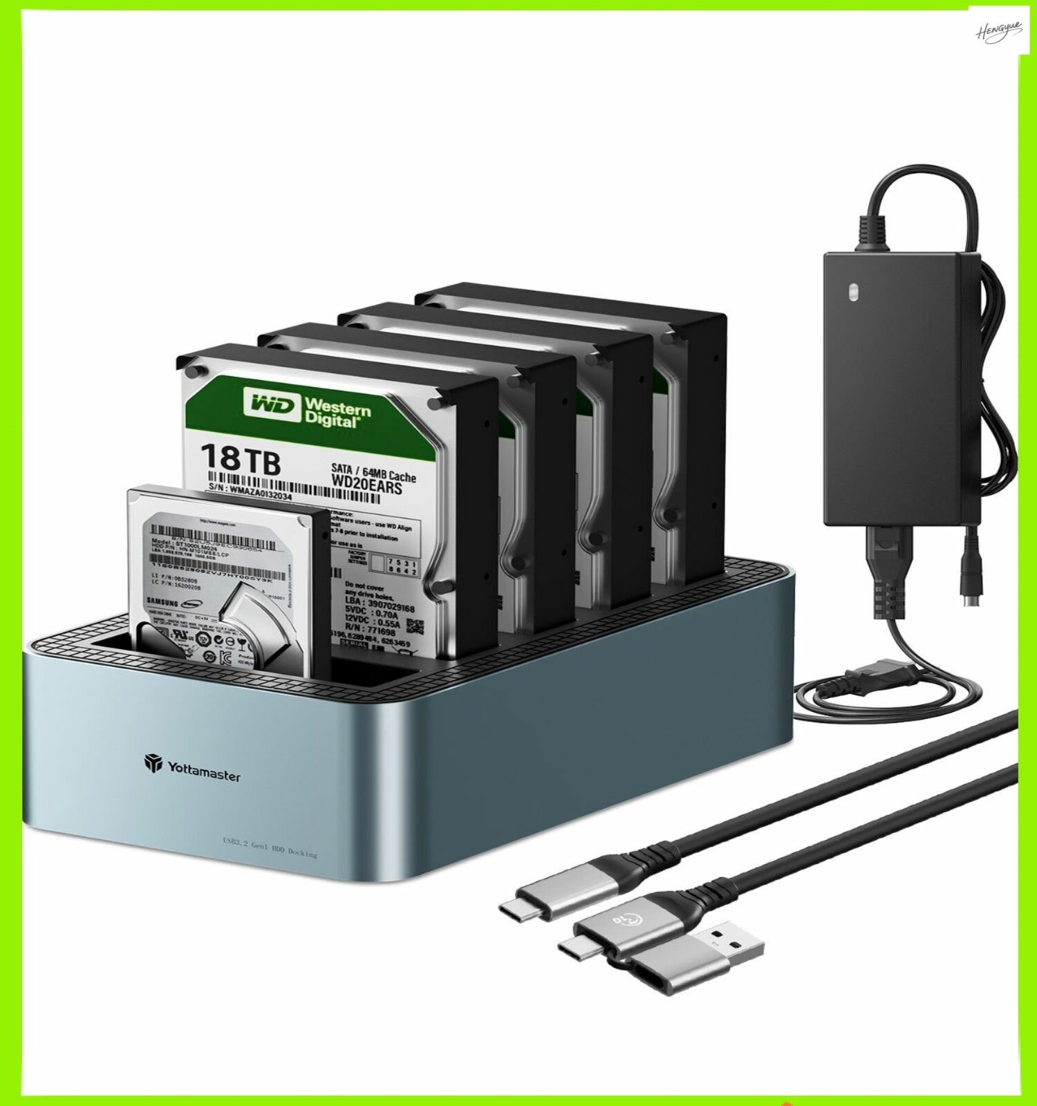 Док-станция для HDD/SSD 5 отсеков Yottamaster Off-line Клон до 90 ТБ USB 3.2 Gen1 Type-C для 2.5/3.5" дисков, алюминиевый сплав, питание 12V/6.5A Бездисковый-. hengyue