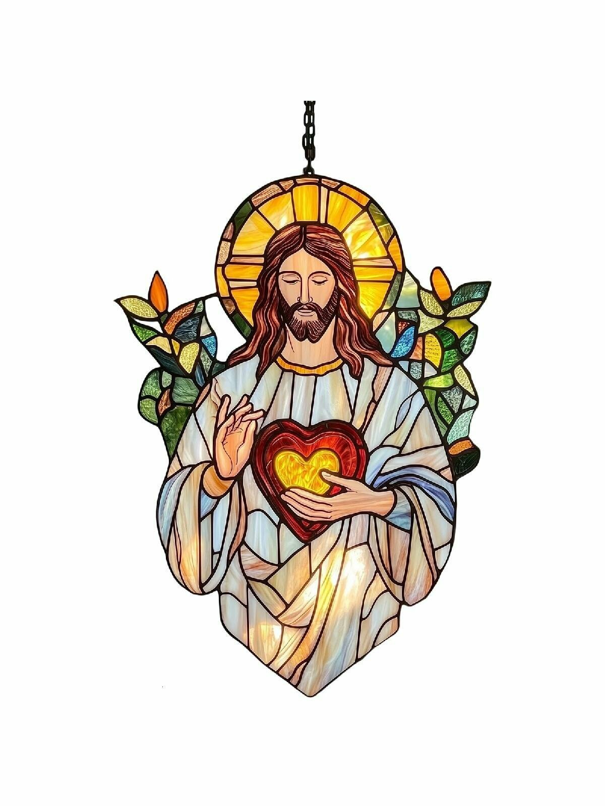 Подвесной витраж, украшение для подвешивания окон "Ловцы солнца Христа Иисуса"