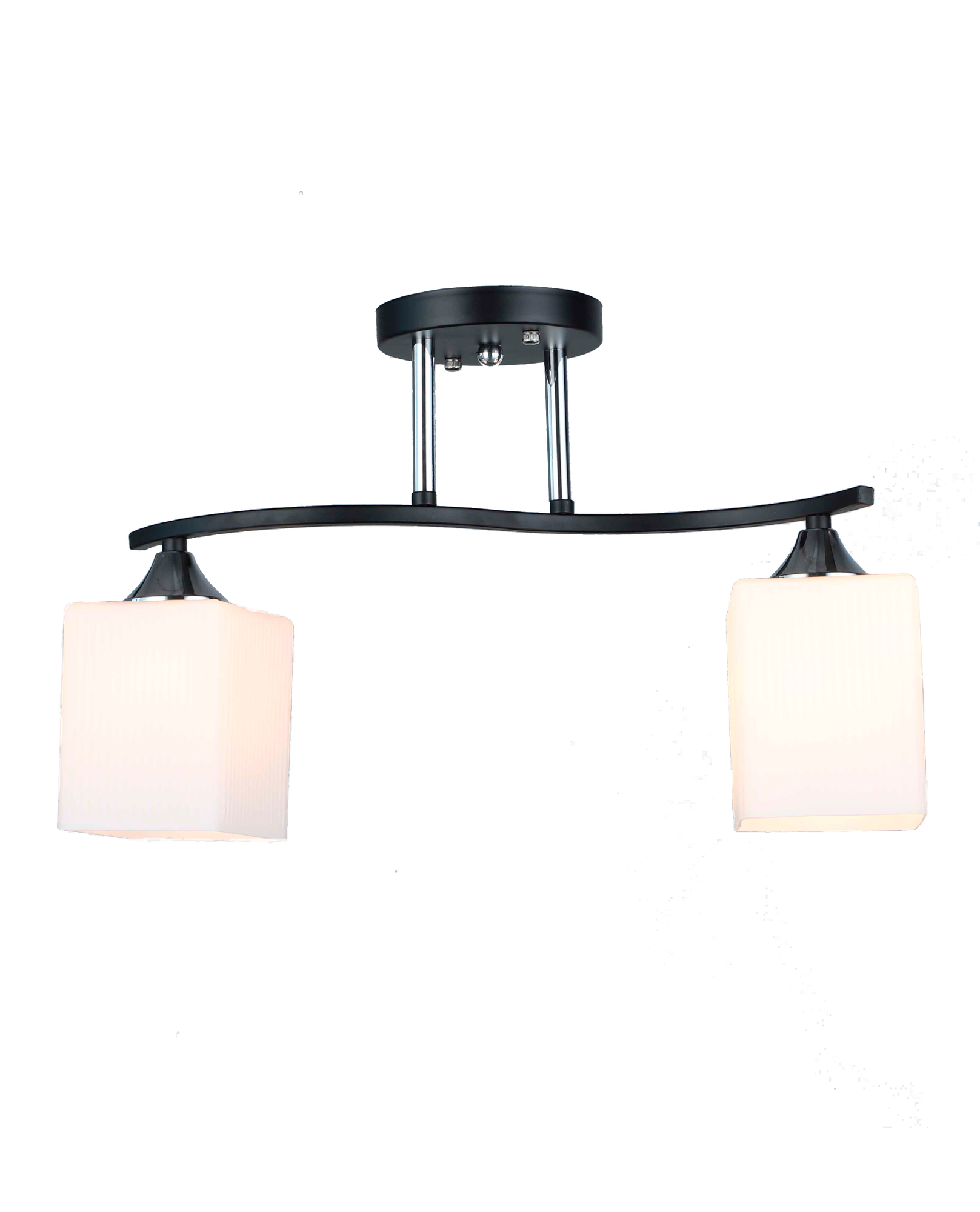 Люстра потолочная черная хром с белыми матовыми рифлеными плафонами на 2 лампы E27