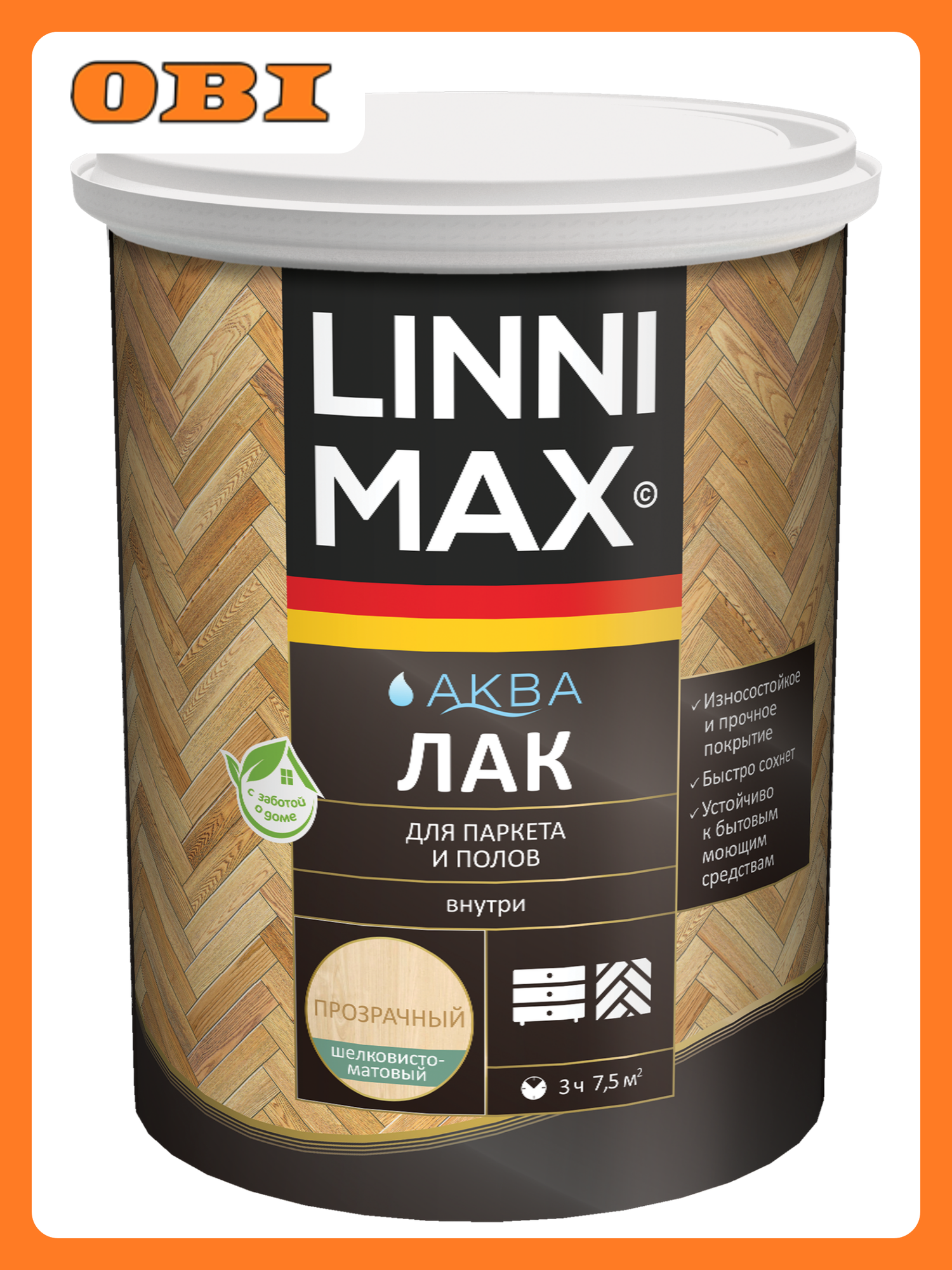 Лак водно-дисперсионный LINNIMAX Аква Лак для паркета и полов матовый 0,9 л