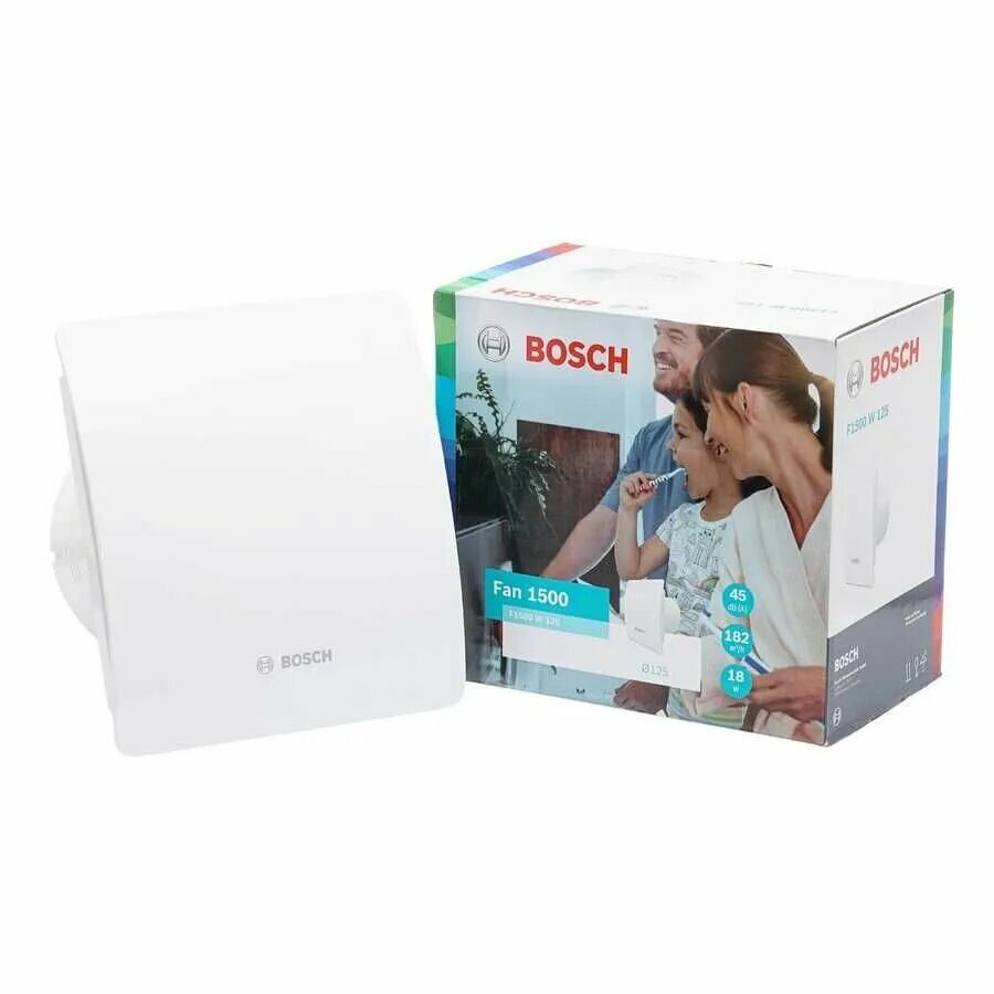 Bosch F1500 W125, Тихий вытяжной вентилятор для ванной комнаты, белый, 185 м3/ч