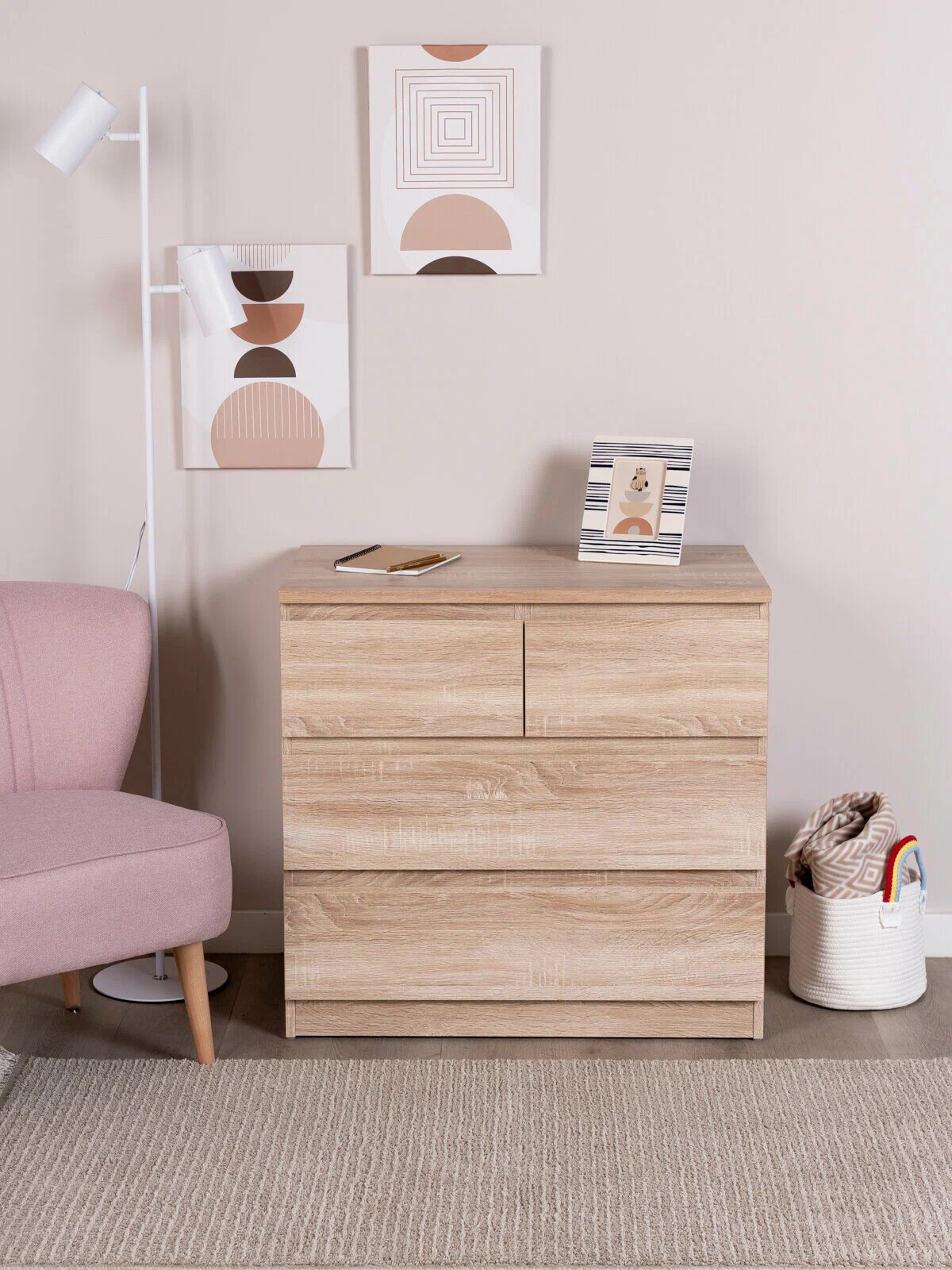 Комод для одежды "Мальта", 2+2 ящика, 80х48х76 см, ЛДСП, дуб сонома