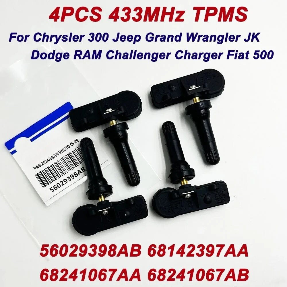 4 шт. TPMS 433 МГц 56029398AB датчик давления в шинах для Jeep Wrangler Grand Cherokee Charger Dodge 68142397AA 68241067AA 68241067AB