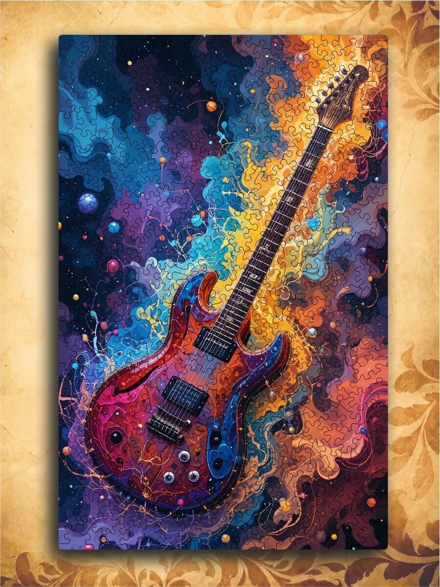 Фигурный деревянный пазл в подарок "Бас гитара"