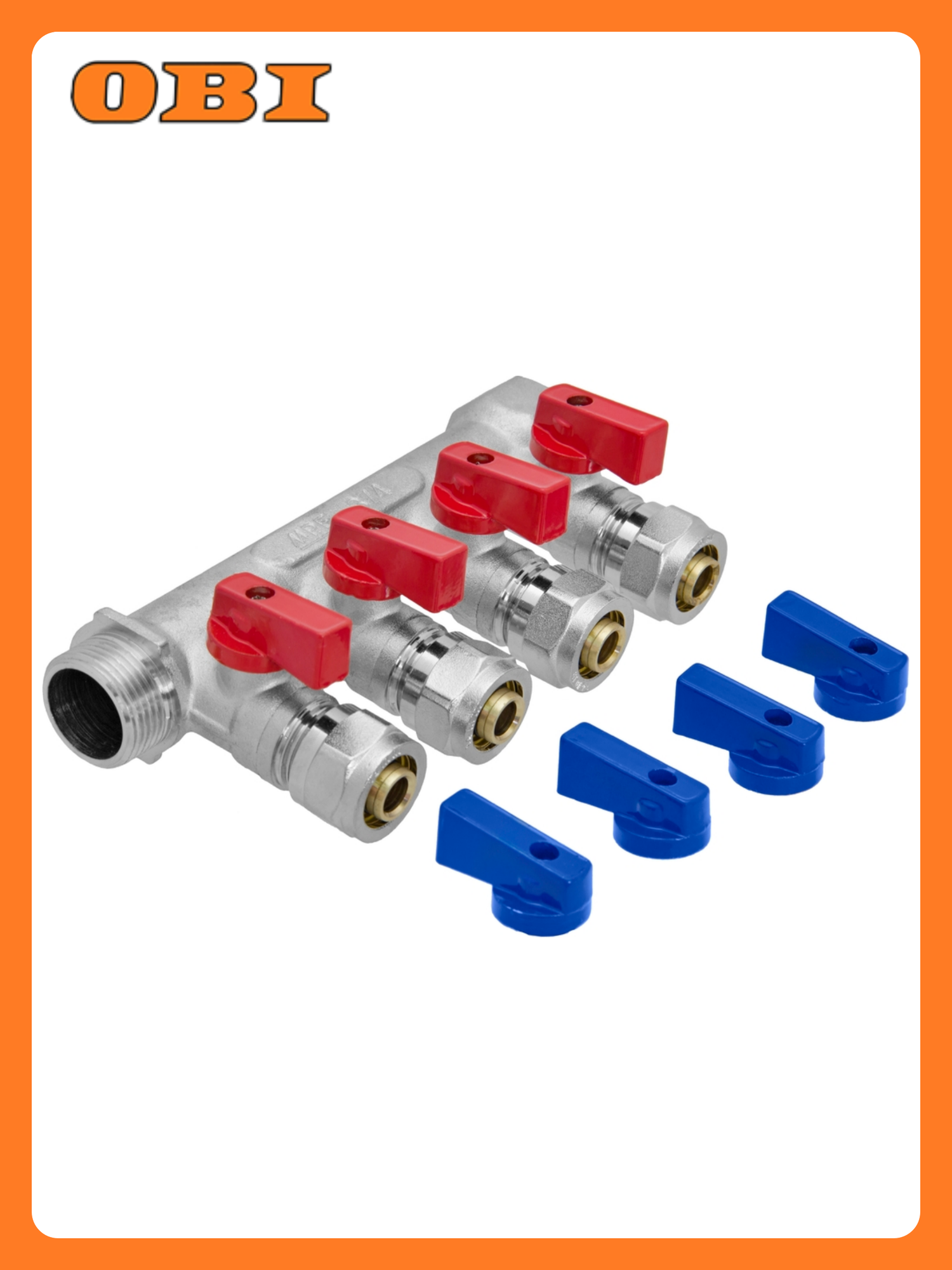 Коллектор 3/4" в/н с отсекающими кранами на 4 выхода 1/2" н + евроконус 16 х 1/2" MPF