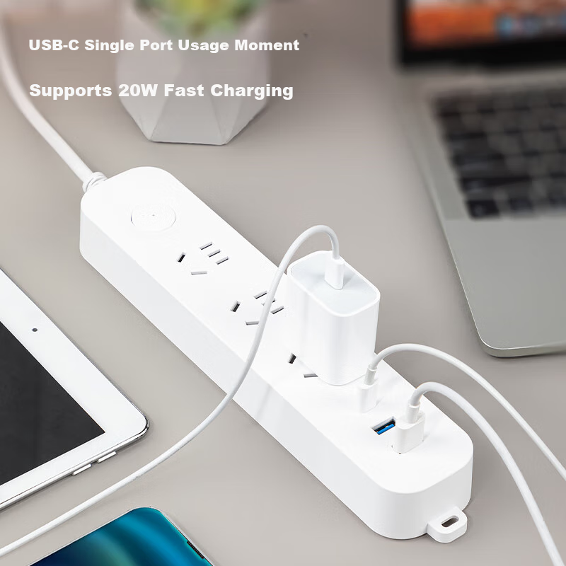 Deli 20W PD Apple Fast Charging Socket Power Strip/Extension Cord/Plug Board/Plug Plate/Wiring Board with Type-C Port + USB Port + 3 Sockets Total Control 1.8m LX3031