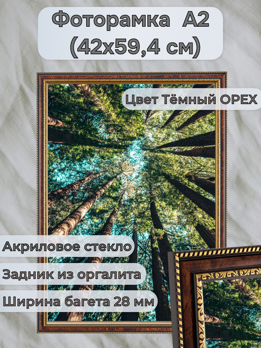782 Рамка из пластика 42x59,4 см тёмный орех с пластиком, задник ДВП