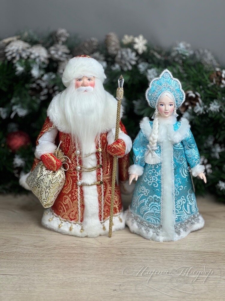 АртМороз Дед мороз и Снегурочка русские 33см; новогодняя игрушка под ёлку; авторская кукла ручной работы