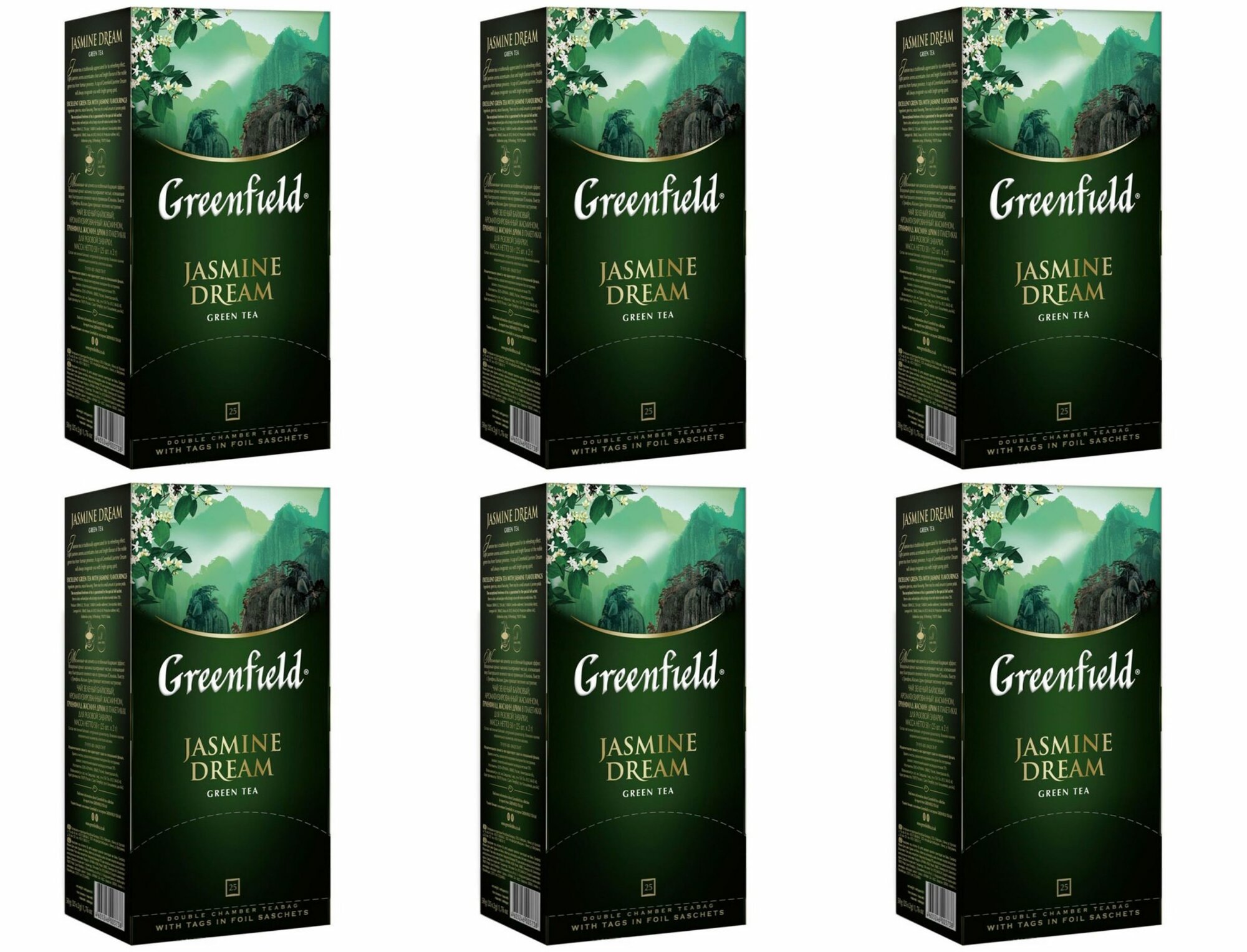 Greenfield Чай зеленый Jasmine Drim, 25 пакетиков по 2 г, 6 уп