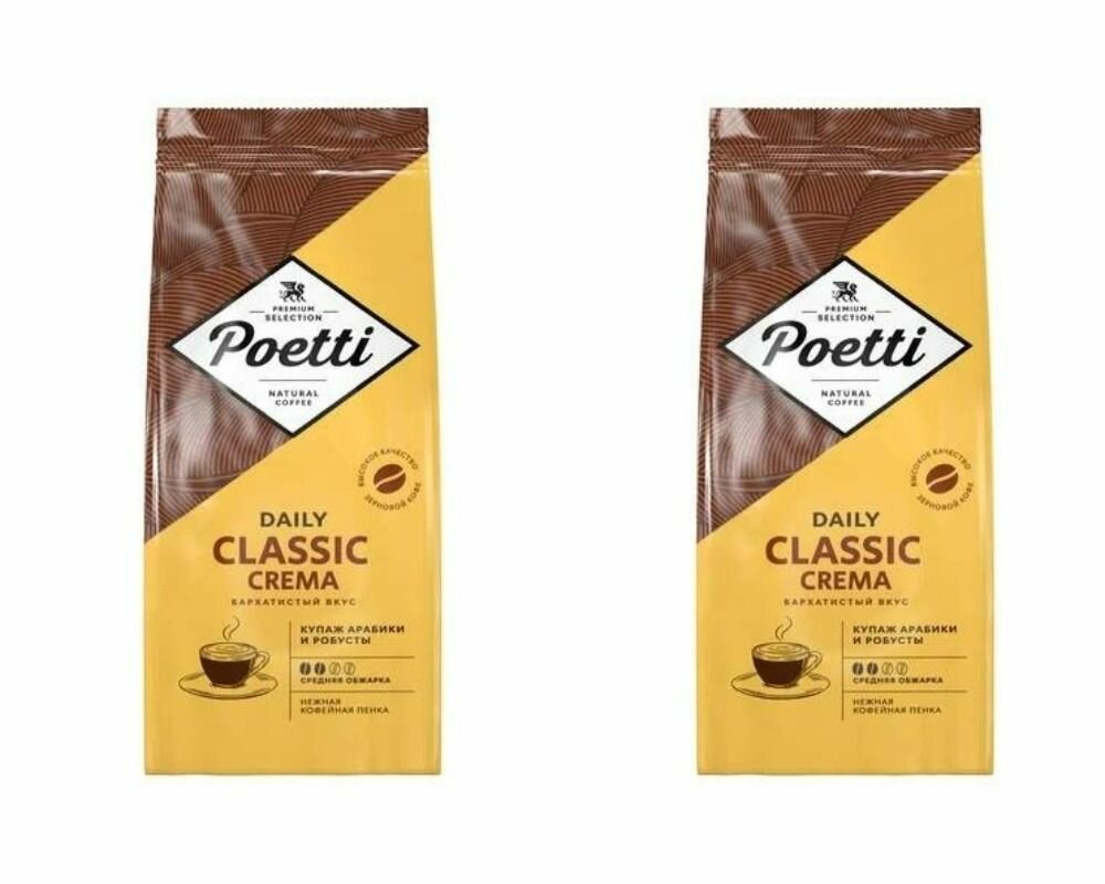 Poetti Кофе в зернах Classic Crema, 250 г, 2 уп
