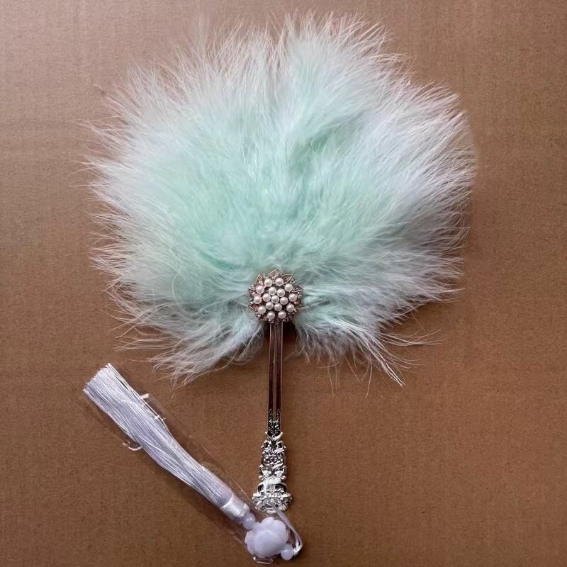 Веер из перьев в древнем стиле, аксессуар для ханфу, сценический веер для танцев, детский веер, креативный круглый веер для фотографии, ручной веер