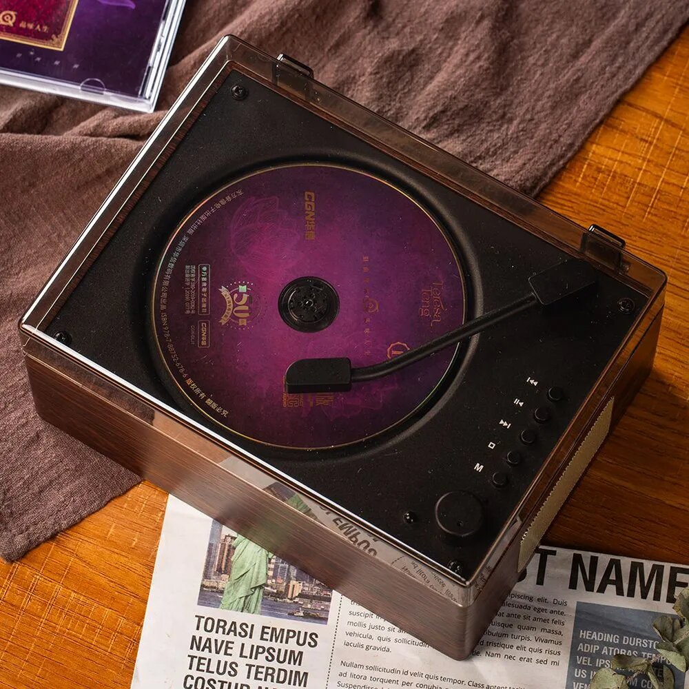 CD-проигрыватель, Темно-коричневый, Китай, 2*5 Вт, Стерео, Встроенная батарея 2000 мАч, USB-C — фото 1