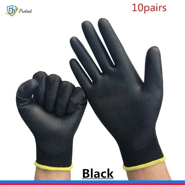 Рабочие нейлоновые перчатки с покрытием из полиуретана Black 10 pairs, XL