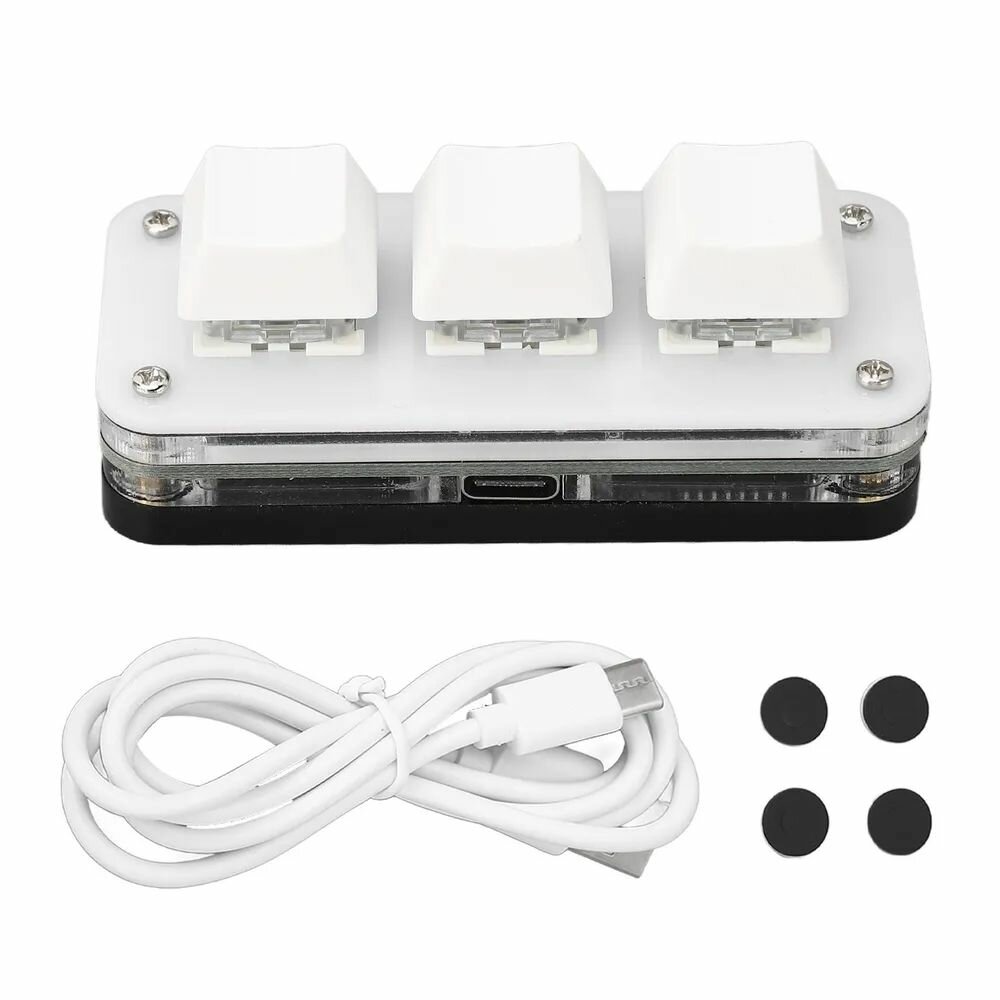 Мини клавиатура с 3 кнопками, USB, механическая, программируемая, с синими переключателями и RGB подсветкой для игр и работы, белая
