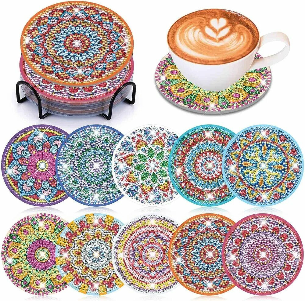 Алмазная мозаика Подставки под стакан 10шт Алмазная вышивка / картина стразами/Узор мандалы