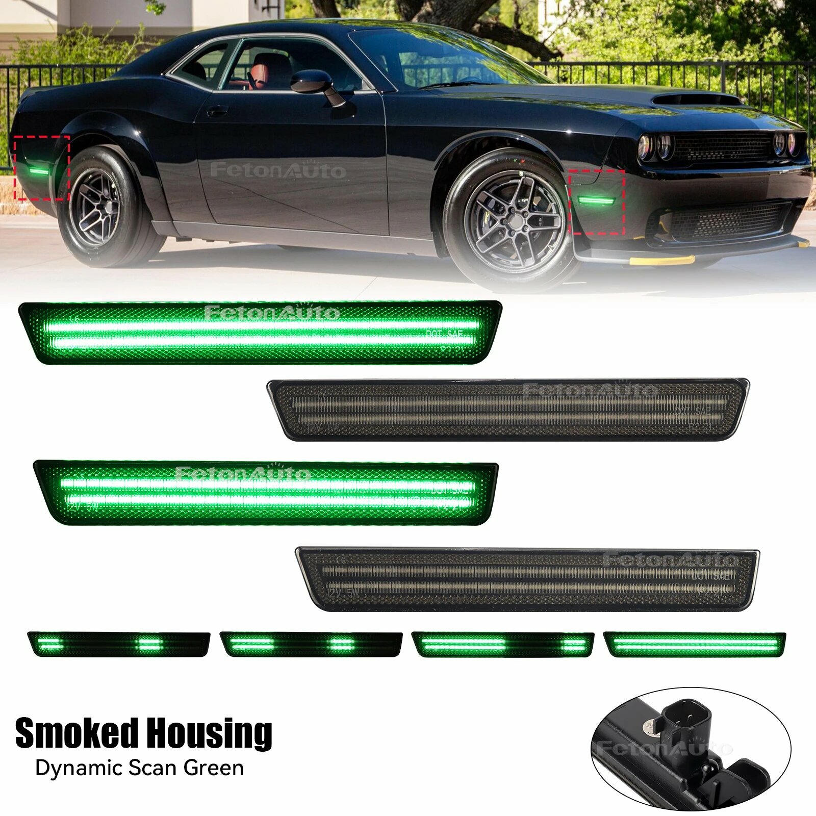 Светодиодные указатели поворота Dynamic Scan Green для Dodge Challenger 2015-2023
