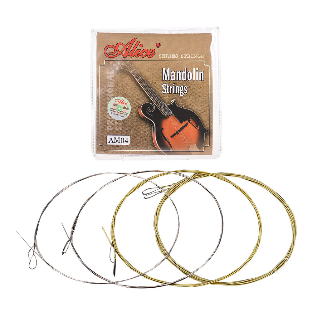 Набор струн для мандолины Alice AM04 (E-A-D-G) с покрытием из легированной стали и медно-сплавным обмоткой (.010-.034), 1 набор