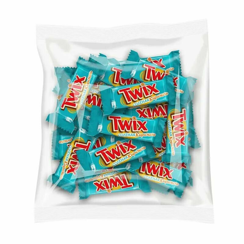 Конфеты шоколадные, Twix 10 уп. по 138 г. с хрустящим печеньем, густой солёной карамелью и молочным шоколадом