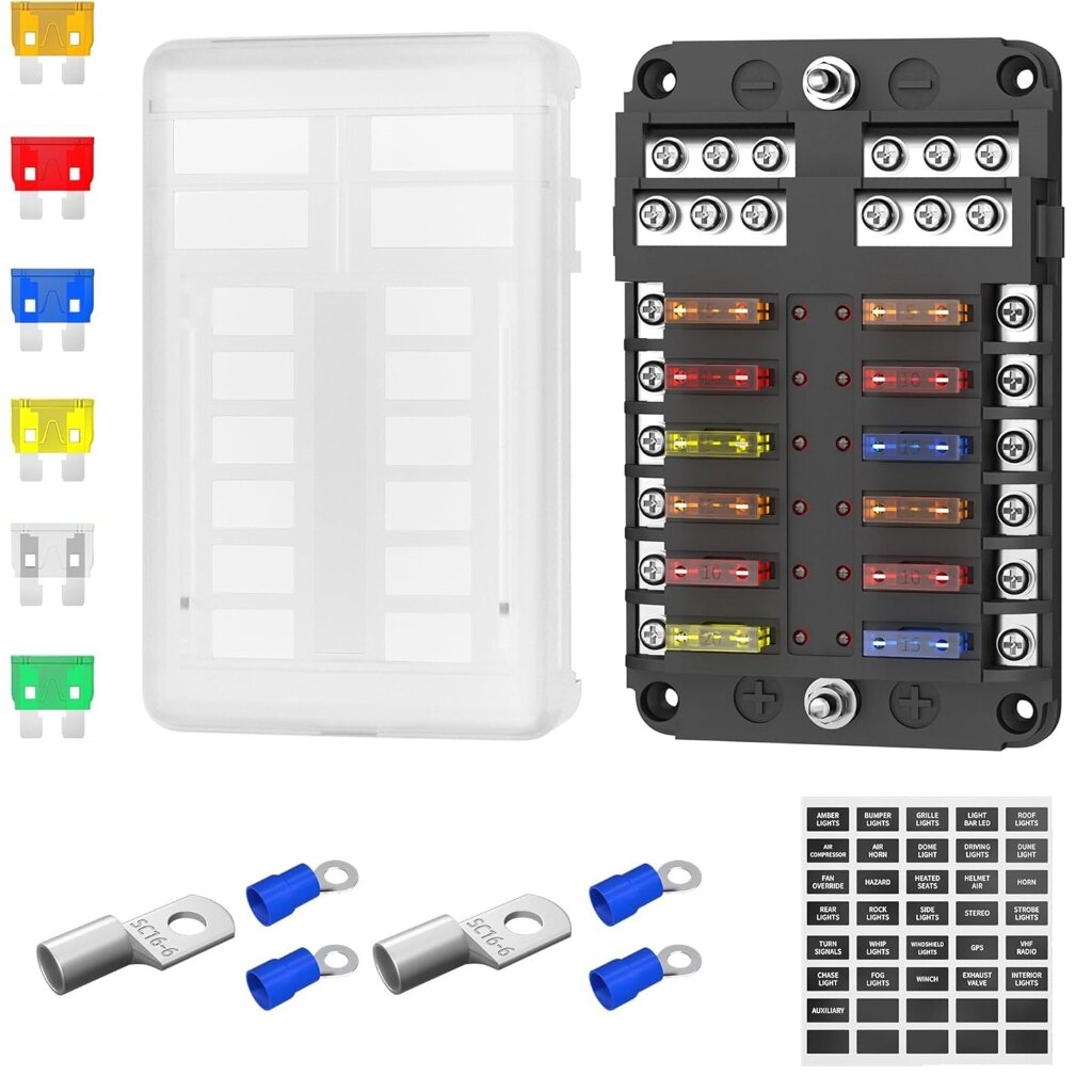 12-позиционный автомобильный блок предохранителей, оборудование для модификации и установки автомобилей, защитный вставной блок предохранителей, подходит для автомобилей, лодок и транспортных средств
