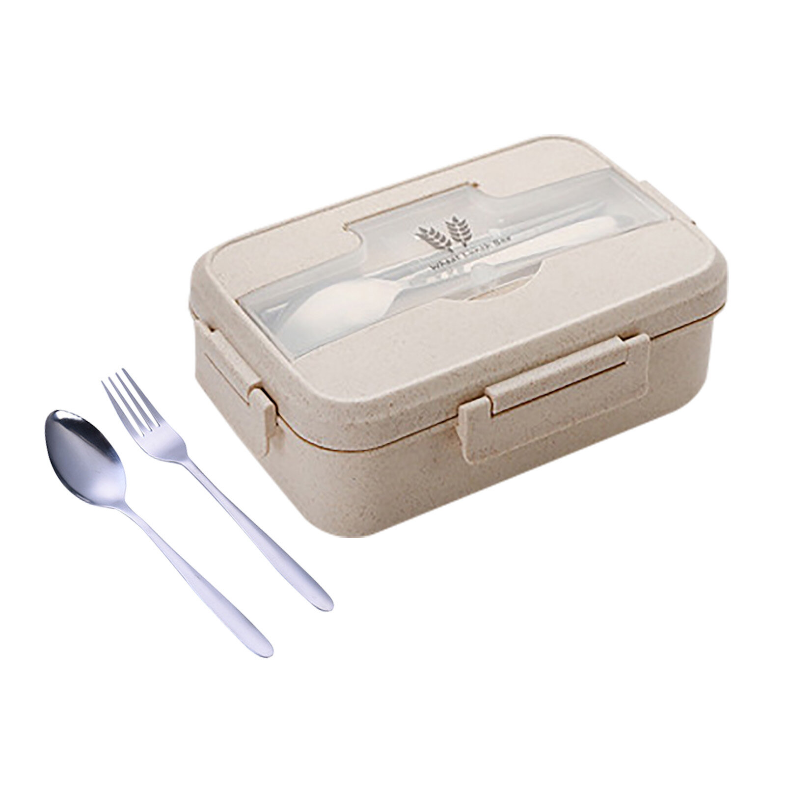 Набор из 3 контейнеров для обеда из пшеничной соломы | Контейнеры для еды с 3 разделами с вилкой, ложкой и палочками из нержавеющей стали или пшеничной соломы (по желанию), герметичные, без , безопасные для микроволновки, для взрослых и детей, для