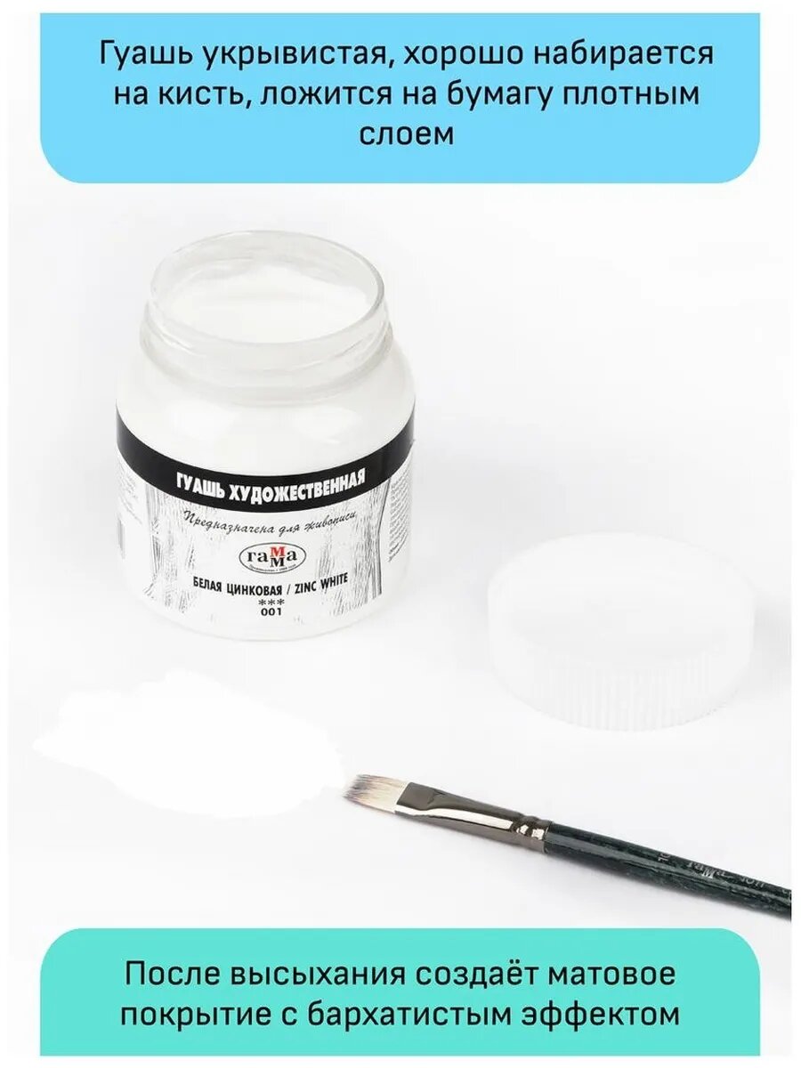 Гуашь художественная белила цинковые 220 мл