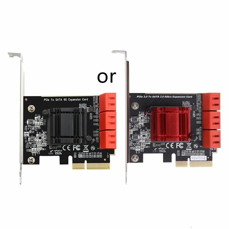 6-портовая PCI-E X1 к SATA контроллеру для SSD с низкопрофильной скобой