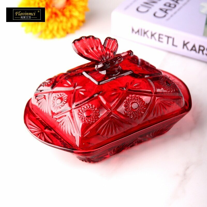 Красочная стеклянная конфетница в форме бабочки
