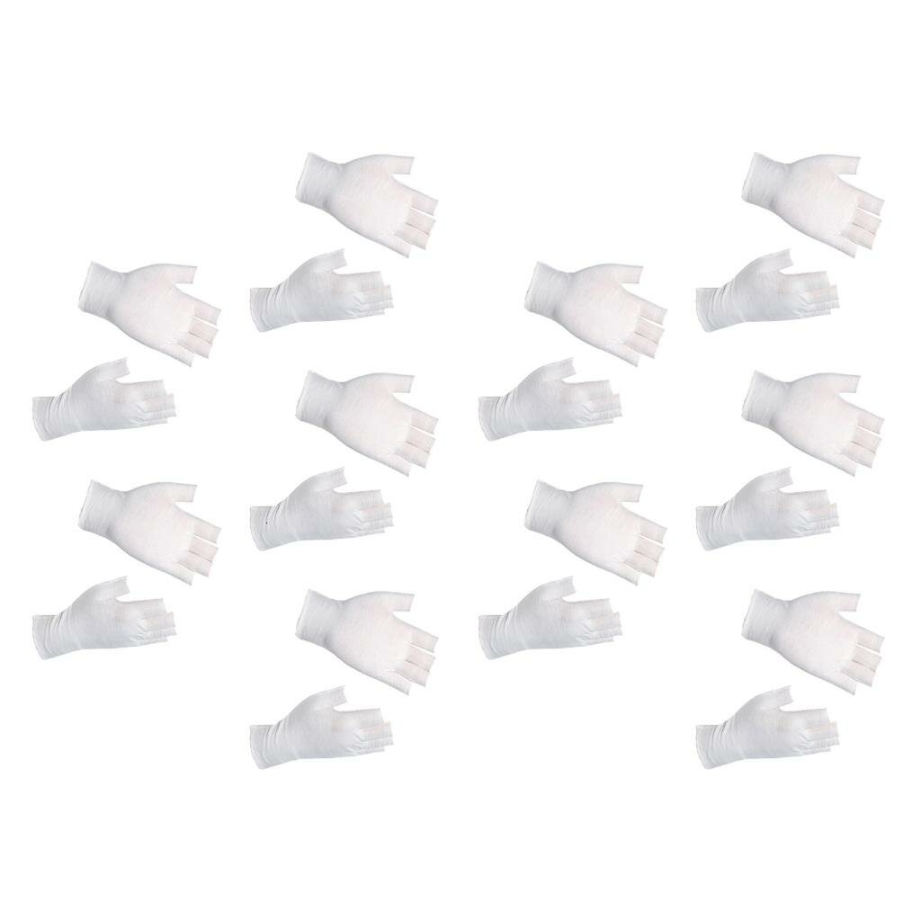 Легкие хлопковые перчатки с открытыми пальцами, Белые 10 пар