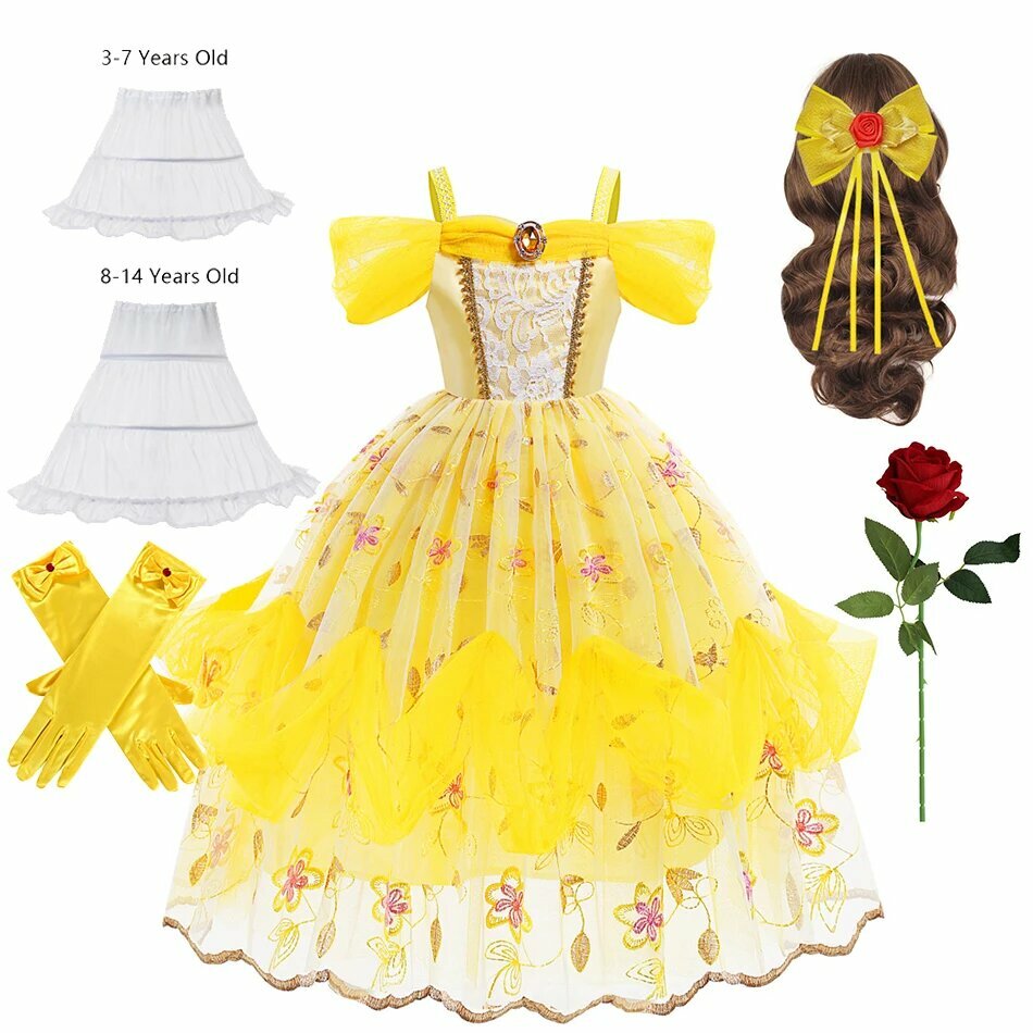 Платье принцессы Belle оllobebe для девочек 7-8T (Tag 140), Желтый, Dress Sets 1