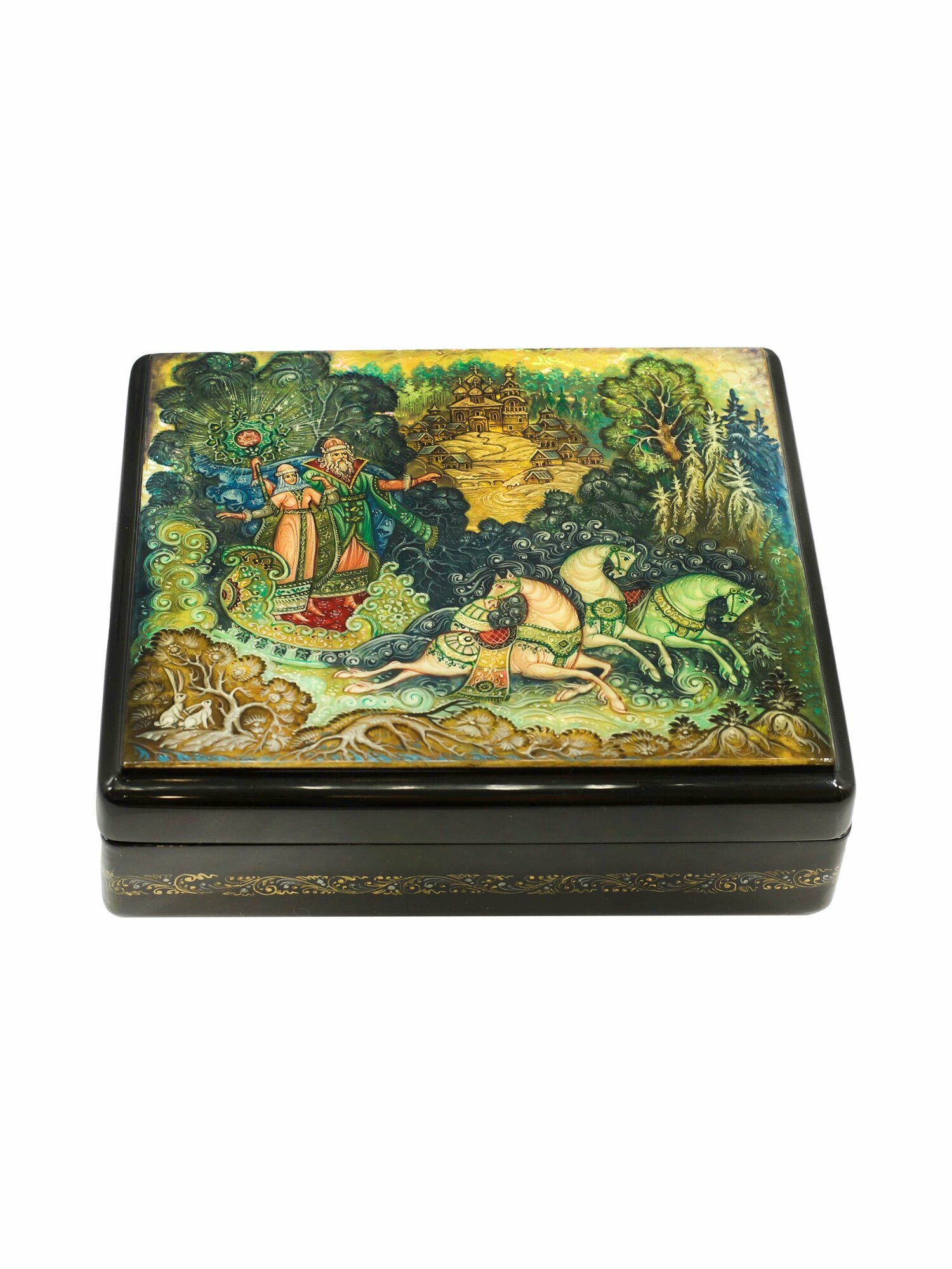 Шкатулка Холуй Зима пришла, перламутр, квадрат, худ. Ковалев