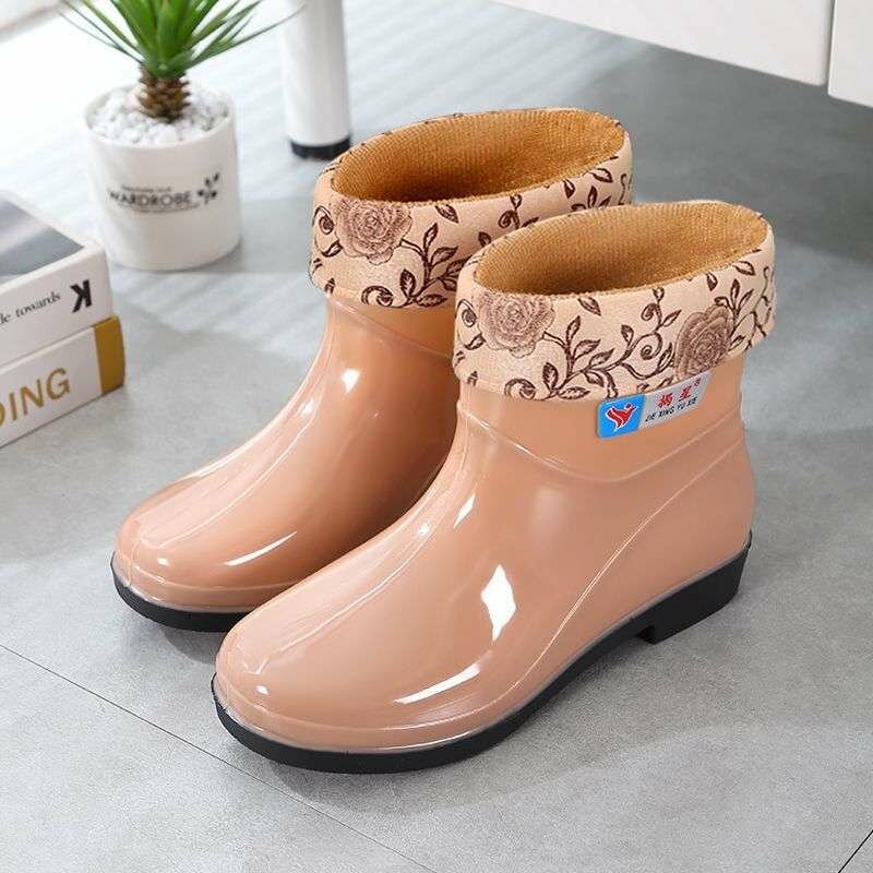 Женские короткие дождевые сапоги весна и осень, низкие водонепроницаемые сапоги, нескользящая толстая подошва, устойчивые к износу резиновые сапоги для мытья посуды, теплая обувь для женщин