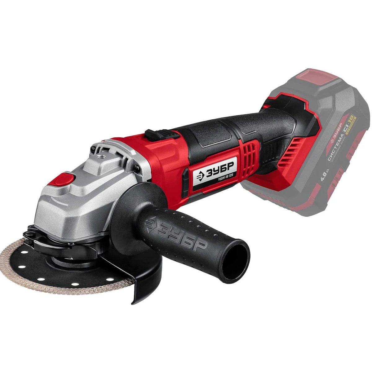 Шлифмашина угловая ЗУБР УШМ-18-125 18В, без АКБ, черный/красный